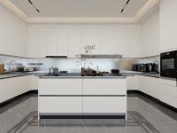 China Beige Stainless Steel Kitchen Cabinets with Glass Display Doors for sale