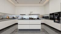 China Beige Stainless Steel Kitchen Cabinets with Glass Display Doors for sale