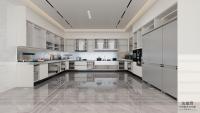 China Beige Stainless Steel Kitchen Cabinets with Glass Display Doors for sale