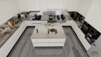 China Beige Stainless Steel Kitchen Cabinets with Glass Display Doors for sale