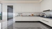 China Beige Stainless Steel Kitchen Cabinets with Glass Display Doors for sale