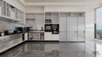 China Beige Stainless Steel Kitchen Cabinets with Glass Display Doors for sale