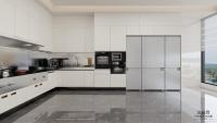 China Beige Stainless Steel Kitchen Cabinets with Glass Display Doors for sale