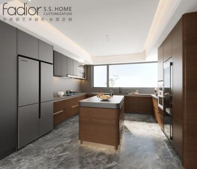 China Urban Wood Grain Walnut Series Fadior Stainless Steel Custom Kitchen for sale