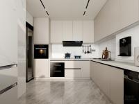 China U-Shaped Matte Beige Stainless Steel Kitchen Cabinets Custom Design for sale