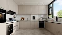 China U-Shaped Matte Beige Stainless Steel Kitchen Cabinets Custom Design for sale