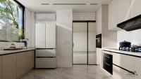 China U-Shaped Matte Beige Stainless Steel Kitchen Cabinets Custom Design for sale