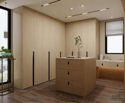 China Light Wood Grain Walk-in Closet with Functional Island L-Shape for sale