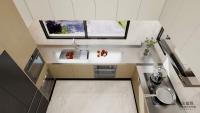 China L-Shaped Light Wood Grain Stainless Steel Kitchen Cabinets for sale