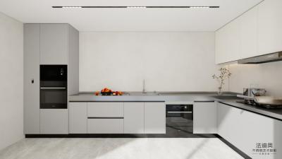 China Matte Silver L-Shaped Stainless Steel Kitchen Cabinets for sale