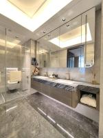 China Stainless Steel Bathroom Vanity with Woodgrain Doors & Quartz Top for sale
