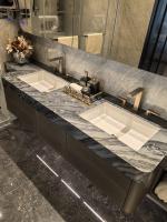 China Stainless Steel Bathroom Vanity with Woodgrain Doors & Quartz Top for sale