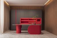 China Line Shaped Stainless Steel Kitchen Cabinet With Black And Red Accent Design for sale