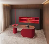 China Line Shaped Stainless Steel Kitchen Cabinet With Black And Red Accent Design for sale