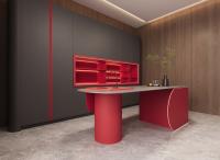 China Line Shaped Stainless Steel Kitchen Cabinet With Black And Red Accent Design for sale
