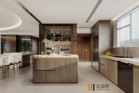 China Curved Island Stainless Steel Kitchen Cabinets with Woodgrain Finish for sale