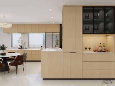 China Nordic White Oak Stainless Steel Kitchen Cabinets U-Shaped Layout for sale