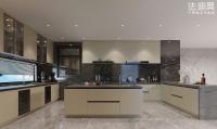 China U-Shaped Stainless Steel Kitchen with Solid Countertop and Island for sale