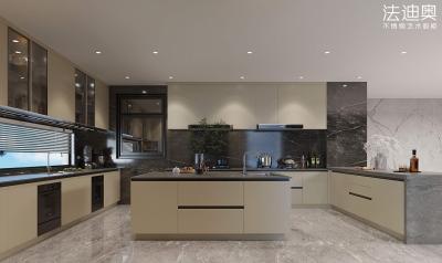 China U-Shaped Stainless Steel Kitchen with Solid Countertop and Island for sale