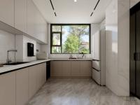 China Pine Grey U-Shape Stainless Steel Kitchen Cabinets with Quartz Top for sale