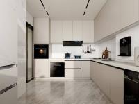 China Pine Grey U-Shape Stainless Steel Kitchen Cabinets with Quartz Top for sale