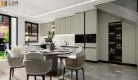 China Mung Bean Grey Stainless Steel Kitchen Cabinets with Integrated Dining for sale