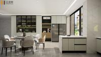 China Mung Bean Grey Stainless Steel Kitchen Cabinets with Integrated Dining for sale