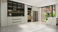 China Mung Bean Grey Stainless Steel Kitchen Cabinets with Integrated Dining for sale