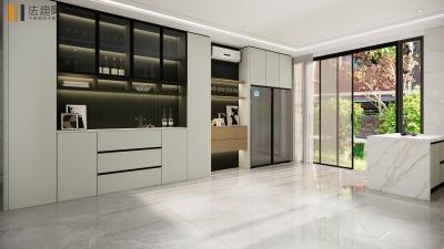 China Mung Bean Grey Stainless Steel Kitchen Cabinets with Integrated Dining for sale