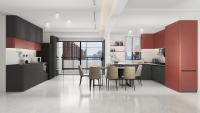 China Two-Tone Matte Black Terracotta Stainless Steel Kitchen Cabinets for sale