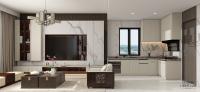 China Beige Stainless Steel L-Shaped Kitchen Cabinet with Integrated Appliances for sale