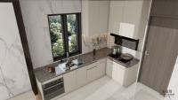 China Beige Stainless Steel L-Shaped Kitchen Cabinet with Integrated Appliances for sale