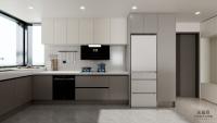 China Light Grey Stainless Steel U-Shaped Kitchen with Extended Island for sale