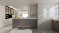 China Light Grey Stainless Steel U-Shaped Kitchen with Extended Island for sale