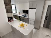 China Light Grey Stainless Steel U-Shaped Kitchen with Extended Island for sale