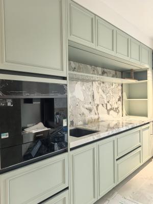 China White Mint Green Stainless Steel Kitchen Cabinets with Island for sale