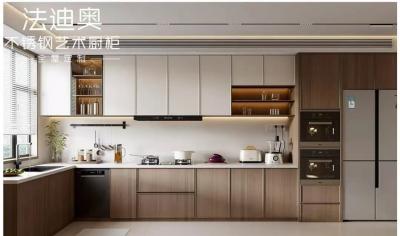 China Fadior Warm Wood Stainless Steel Kitchen Cabinet with Integrated Appliances for sale