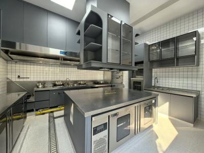 China Commercial Dark Gray Stainless Steel Kitchen Cabinet with Island for sale