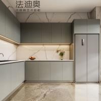 China Gray L-Shaped Stainless Steel Kitchen Cabinet with Tall Appliance Storage for sale