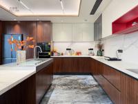 China Wood-Grain Stainless Steel Kitchen with Island & Built-In Appliances for sale