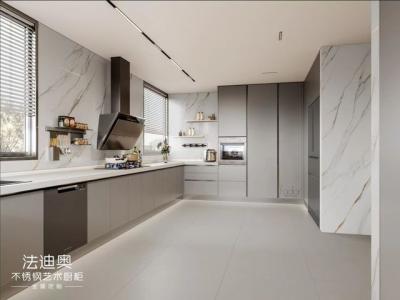 China Fadior Sleek Gray Stainless Steel Custom Kitchen Cabinet with Minimalist Design for sale