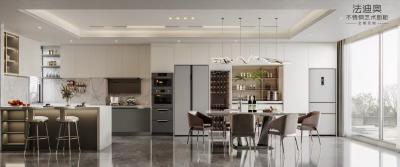 China White Stainless Steel Kitchen Cabinet with Island Bar Layout for sale