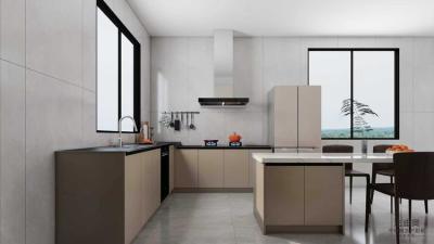 China Beige Stainless Steel Kitchen Cabinets with Integrated Dining Table for sale