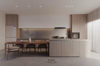 China Wood-Tone Stainless Steel Kitchen Cabinets with Island & Dining for sale