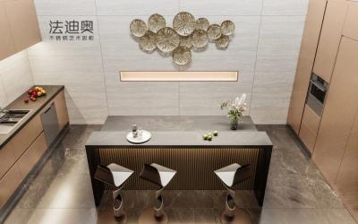 China Beige Stainless Steel Kitchen Cabinet with Bar Island Layout for sale