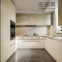 China Cream & Wood Tone Stainless Steel Kitchen Cabinet - Linear Layout for sale