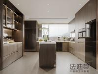 China Wood-Tone Stainless Steel Kitchen Cabinet with Island for sale
