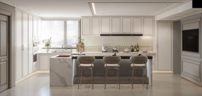 China French Style White Stainless Steel Kitchen Cabinets with Island for sale