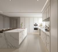 China French Style White Stainless Steel Kitchen Cabinets with Island for sale