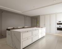 China French Style White Stainless Steel Kitchen Cabinets with Island for sale